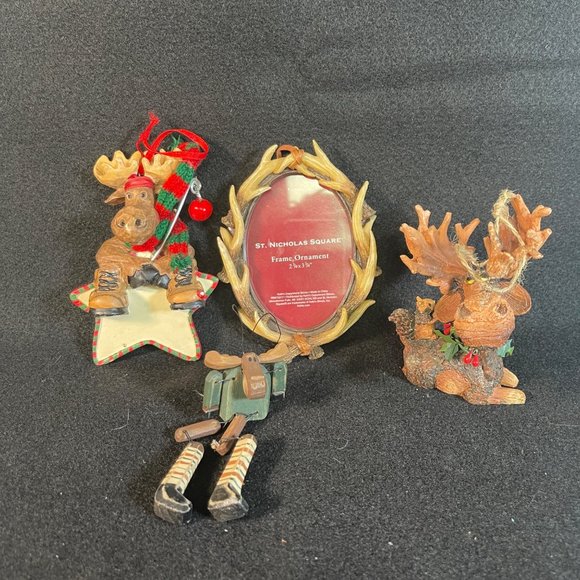 unmarked | Holiday | 4 Pc Woodland Moose Ornaments Star Frame ...